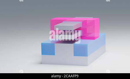 MBCFET (Nano sheet, nano ribbon) transistor 3D render model. It is used ...