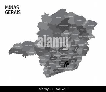Brazil state Minas Gerais administrative map showing municipalities ...