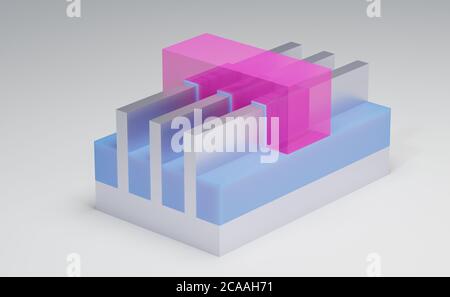 FINFET Trigate (Multigate) transistor 3D render model. Fin FET Tri gate ...