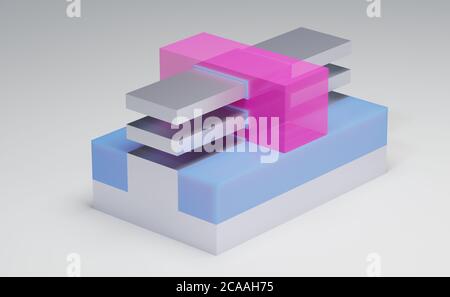 MBCFET (Nanosheet, nano sheet, nano ribbon) transistor 3D render model ...