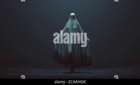 Black silhouette of devil in front of a silver laptop projecting binary ...