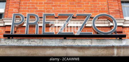 Prezzo logo on one of their diners in London Stock Photo - Alamy