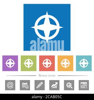 Map directions flat white icons on round color backgrounds. 6 bonus ...