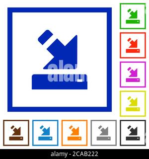 Import to device simple icons in color rounded square frames on white ...