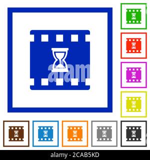 Movie processing flat color icons in round outlines on white background ...