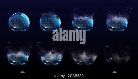 Broken bubble shields, explosion protection force fields. Vector ...