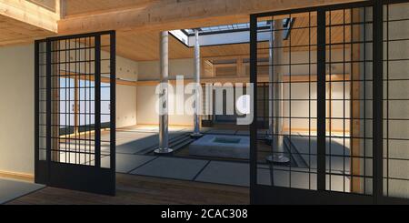 3D rendering of traditional Japanese house interior Stock Photo - Alamy
