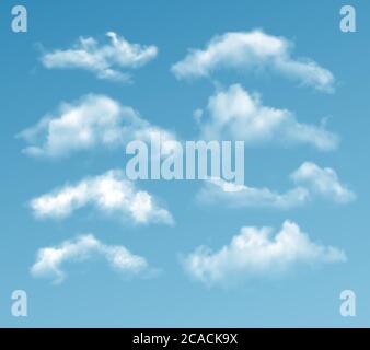 Cloud. Abstract white cloudy set isolated on blue background. Vector ...