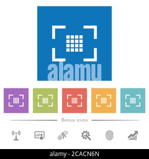 Camera sensor settings flat white icons on round color backgrounds. 6 ...