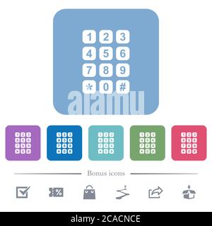 Numeric keypad flat white icons on round color backgrounds. 17 ...