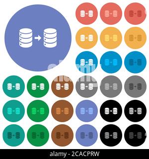 Database mirroring multi colored flat icons on plain square backgrounds ...