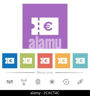 Euro discount coupon white icons on edged square buttons in various ...