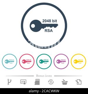 2048 bit rsa encryption flat color icons in round outlines on white ...