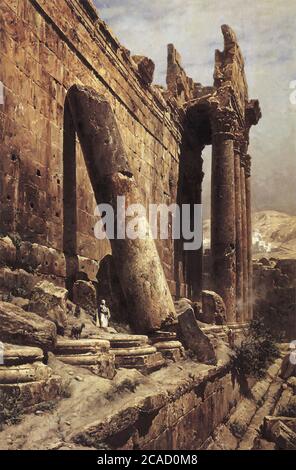 Bauernfeind Gustav - Temple Ruins of Baalbek - German School - 19th ...
