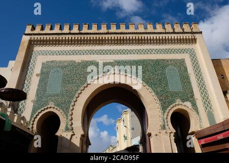 Bab Boujloud " Blue Gate " in Fes, Morocco. Gate is the entrance to the ...