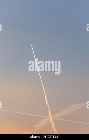 Contrail In Blue Sky. Aircraft Plane In Starry Night Sky Background ...