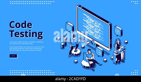 QA landing. Software testing quality assurance. People fixing bugs in ...