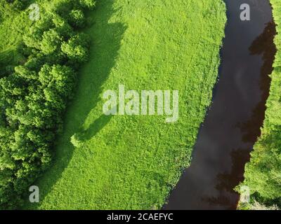 top view, river flows, aerial photography Stock Photo - Alamy