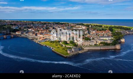 Aerial view of the walled town of Berwick upon Tweed which is Englands ...