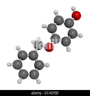 Monobenzone drug molecule. 3D rendering. Atoms are represented as ...