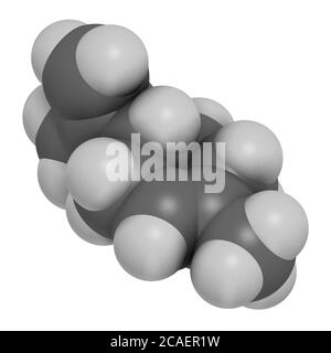 Limonene (D-limonene) citrus scent molecule. 3D rendering. Atoms are ...
