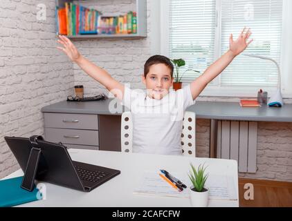 Child psychology and development. Happy winner. Successful happy kid ...