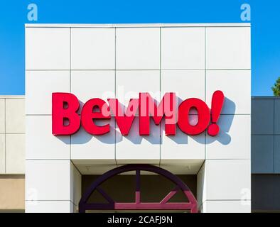 Exterior of BevMo! store with red signage against a clear sky, Orinda ...