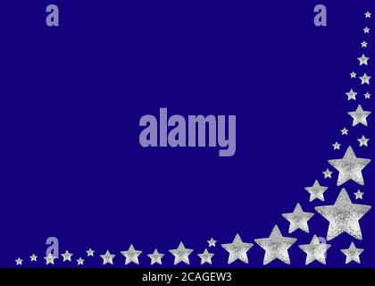 Silver stars frame on blue background isolated, corner border made of ...