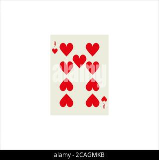 A nine of hearts playing card on a white background Stock Photo - Alamy