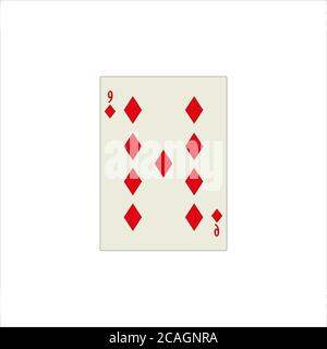 Illustration of a nine of diamonds playing card with isolated on a ...