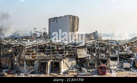 Grain silos at Beirut Port destroyed after a massive explosion, Beirut ...