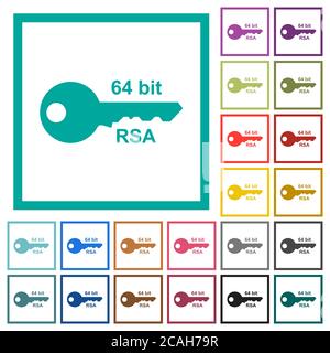 64 bit rsa encryption white icons on edged square buttons in various trendy colors Stock Vector ...