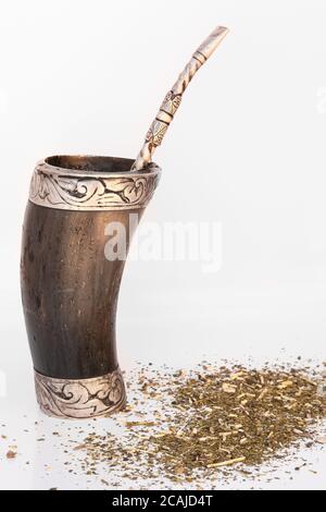 Terere. A typical cold drink made with mate herb from borders between ...