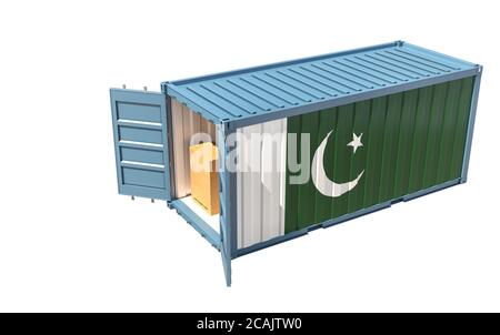 Cargo Container with Pakistan flag. Isolated on White. 3D Rendering ...