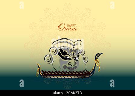 Happy Onam Kathakali illustration drawn with a continuous single line ...