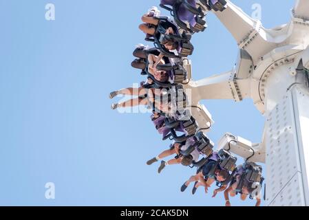 Thrill-seekers on the Axis ride in Adventure Island in Southend on Sea ...