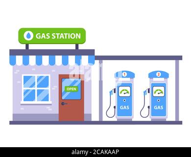 Modern roadside gas station vector, showing clean line-art outline and ...
