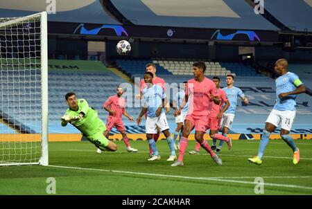 Thibaut Courtois of Real Madrid makes a save during the UEFA Champions ...