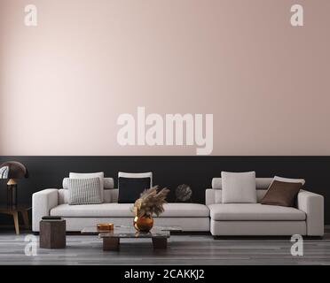 Black minimalist Interior of modern living room 3D rendering Stock ...