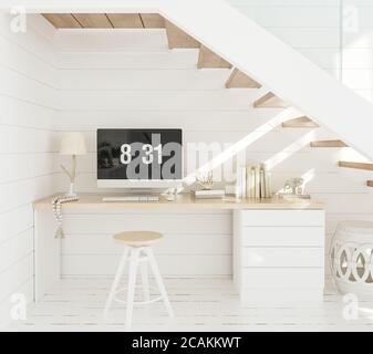 Modern stylish home workspace interior design with pc desktop computer ...