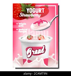 Strawberry Yogurt Food Promotional Poster Vector Stock Vector Image ...