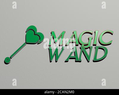 magic wand icon and text on the wall, 3D illustration for background ...