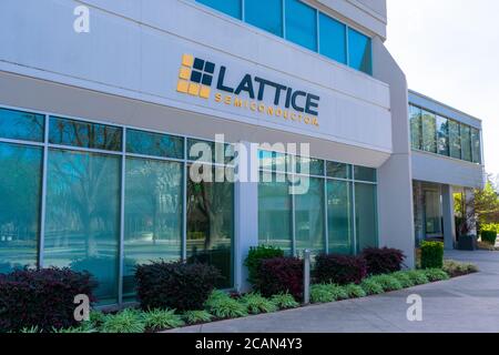 Lattice Semiconductor sign at company headquarters. Lattice ...