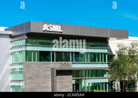 ASML logo at headquarters in Silicon Valley. ASML, a Dutch company, is ...