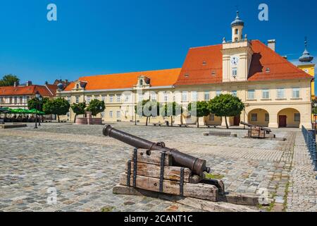 Osijek street scene in Croatia at Citadel with St Michael Church towers ...