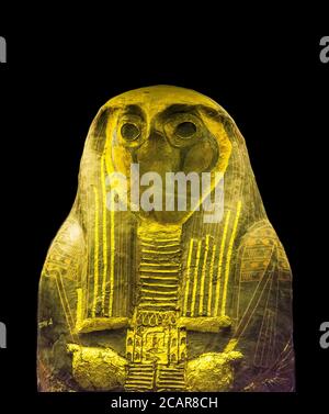 Egypt, Cairo, Egyptian Museum, cartonnage coffin with hawk head, found ...