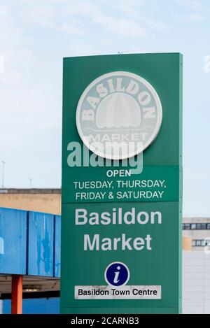 Basildon Market sign in Basildon town centre, Essex, UK. Shopping ...