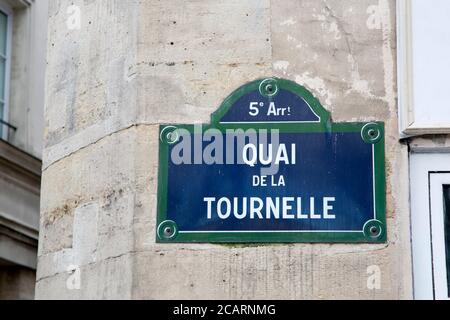 Tournelle Quay Street Sign; Paris; France Stock Photo - Alamy