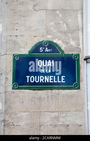 Tournelle Quay Street Sign; Paris; France Stock Photo - Alamy