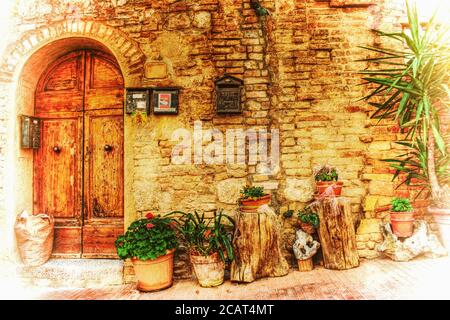 rustic corner in San Gimignano, Italy Stock Photo - Alamy